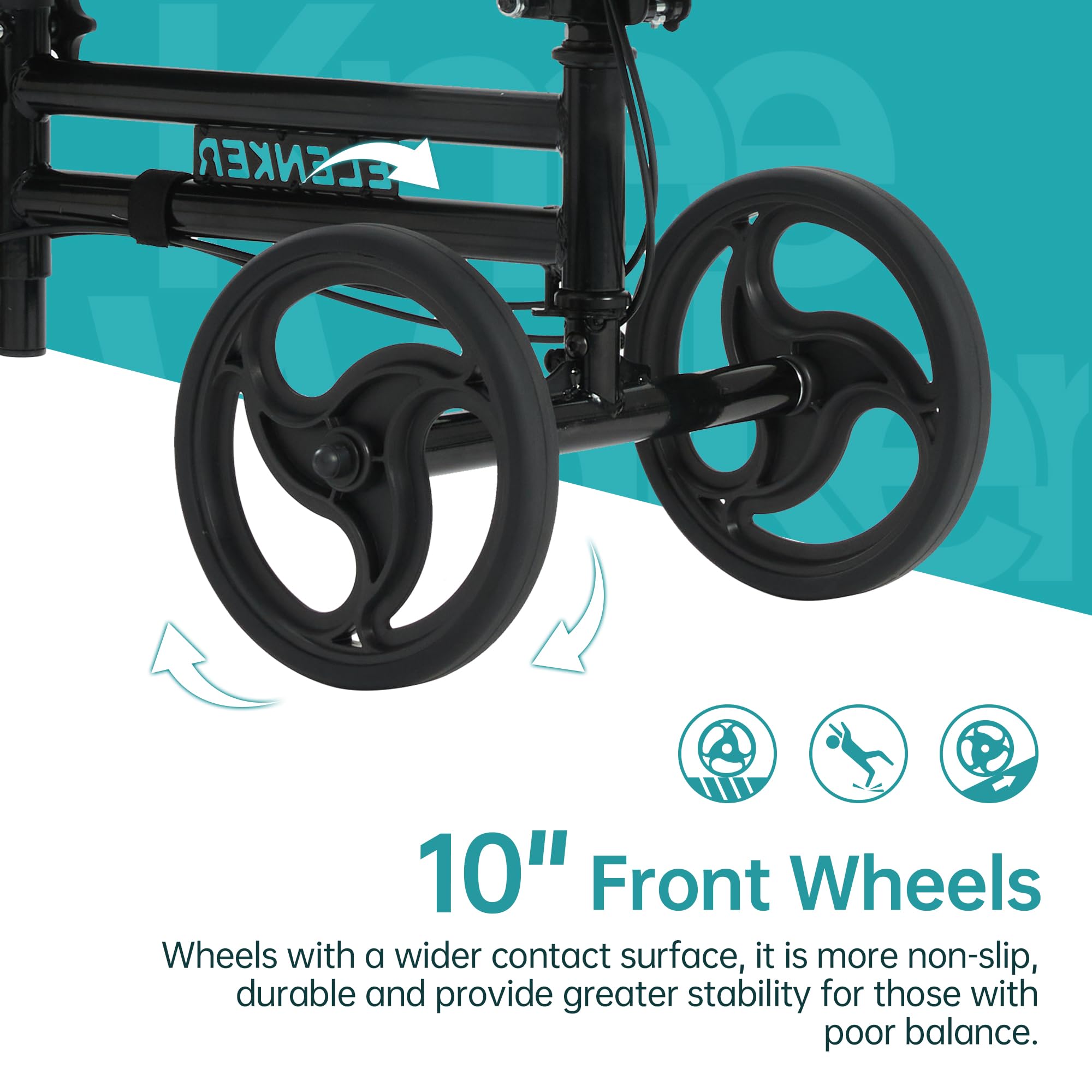ELENKER Economy Knee Walker Steerable Medical Scooter Crutch Alternative Black