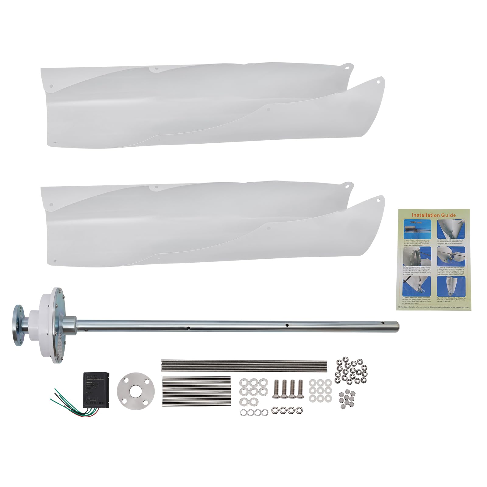 DOONARCES 400W 24V Vertical Wind Turbine Generator Kit, Helix Maglev Axis Wind Turbine Generator with 2-Blades Wind Power Generator Kit with MPPT Controller Windmill Generator System, White (24V)