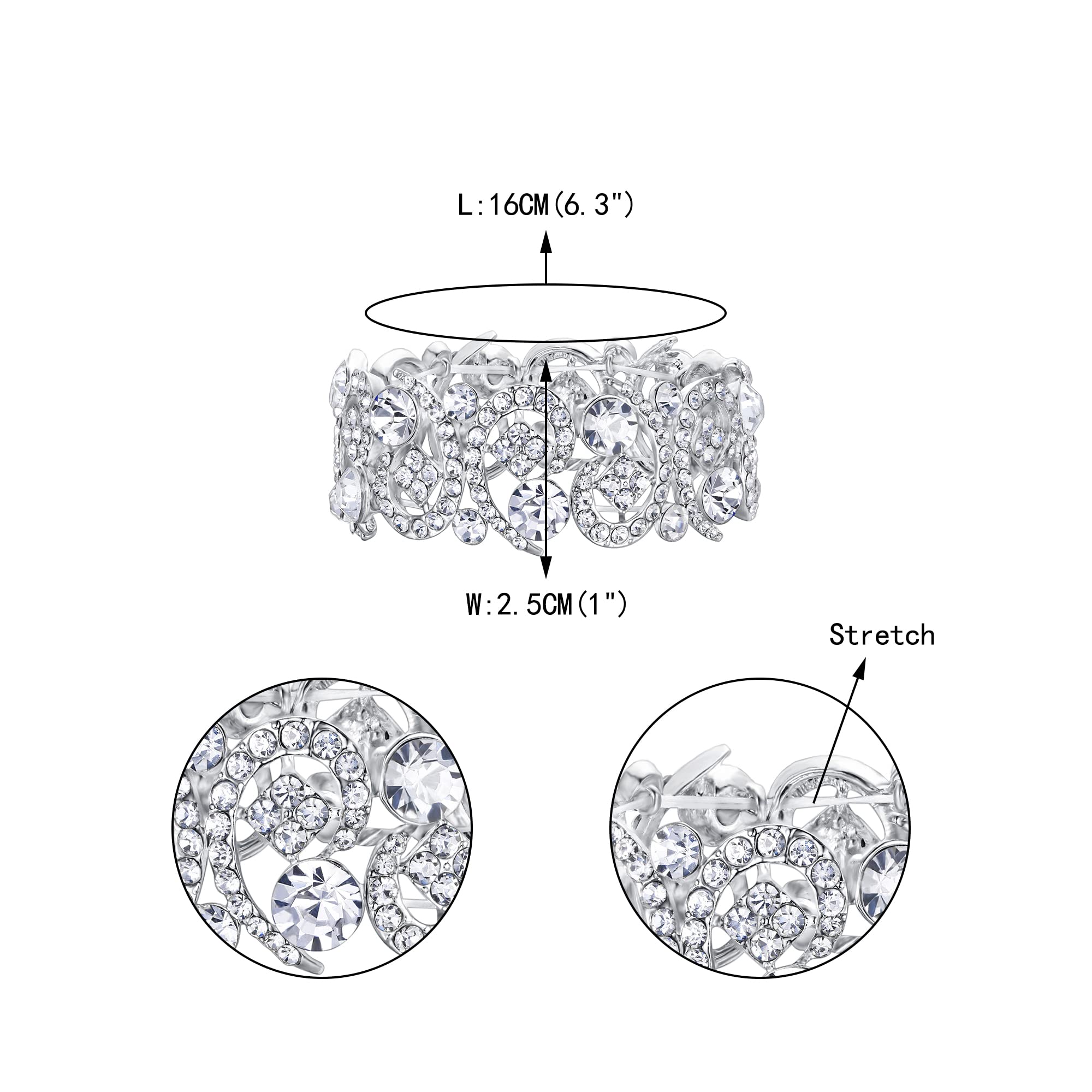 EVER FAITH Women's Austrian Crystal Stunning Hollow Floral Bridal Stretch Bracelet Silver-Tone