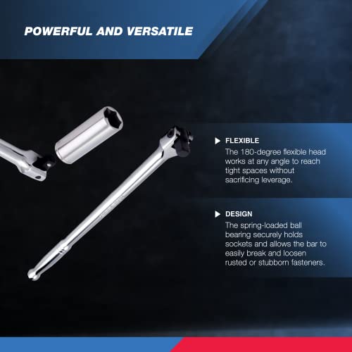 Neiko 00200A 1/2" Drive Extension Breaker Bar | 15" Length | Rotating Flex Head | CR-V Steel
