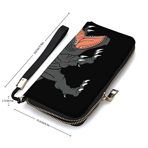 FunnyStar The Fierce Dinosaur Women's Long RFID Hand Wallet Wristlet Clutch Purse PU Leather Handbag with Wrist Strap