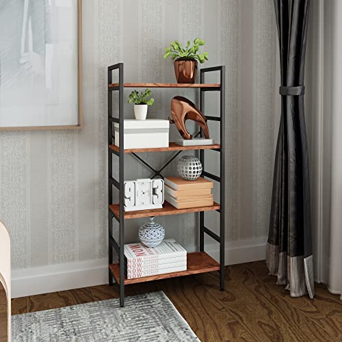 MIOCASA 4 Tier Bookshelf, Adjustable Industrial Bookshelves Organizer, Rustic Wood and Metal Standing Shelving Unit Storage, Tall Display for Living Room, Bedroom and Office (4 Tier Bookshelf)