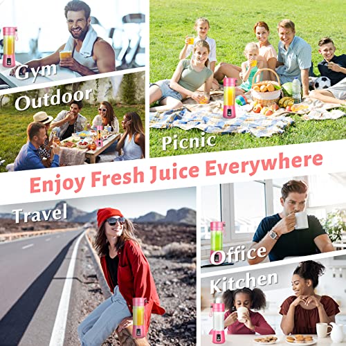 FlyBanboo Portable Blender,Personal Blender for Shakes&Smoothies,Blenders with Rechargeable USB,380Ml Traveling Fruit Veggie Juicer Cup With 6 Blades,2023 Portable Blender Pink