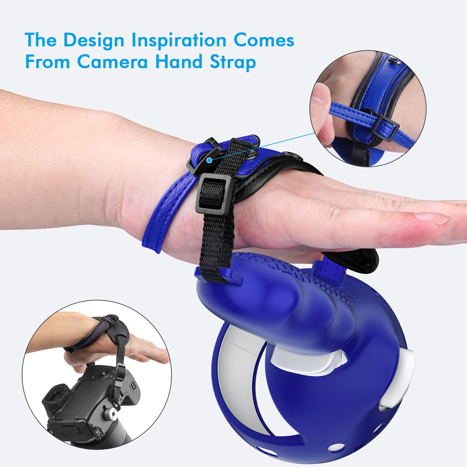 EWalos Accessories for Oculus/Meta Quest 2, Touch Controller Leather Grip Cove, Face Cover and Lens Protective Cover, Sweat-Proof, Light-Proof, Anti-Throw and Comfort(Blue)