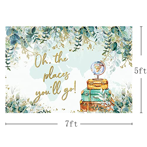MEHOFOND 7x5ft Oh The Places You'll Go Backdrop Baby Shower Party Decorations Summer Greenery Eucalyptus Leaves Adventure Awaits Photography Background Photo Studio Props