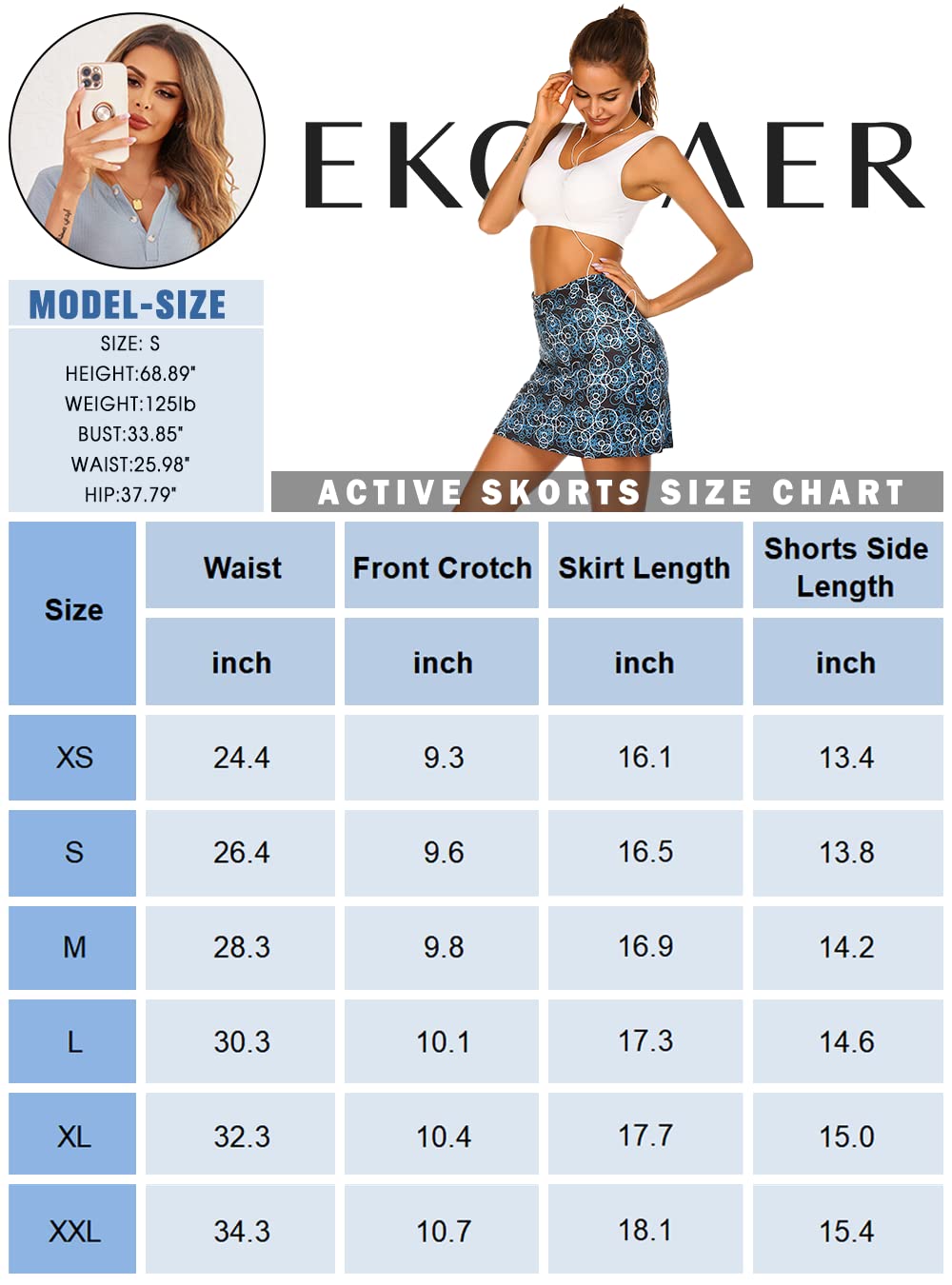 Ekouaer Skirt with Short Workout Sports Outdoors Skort for Girls Athletic Quick Dry Clothing (Pattern/M)