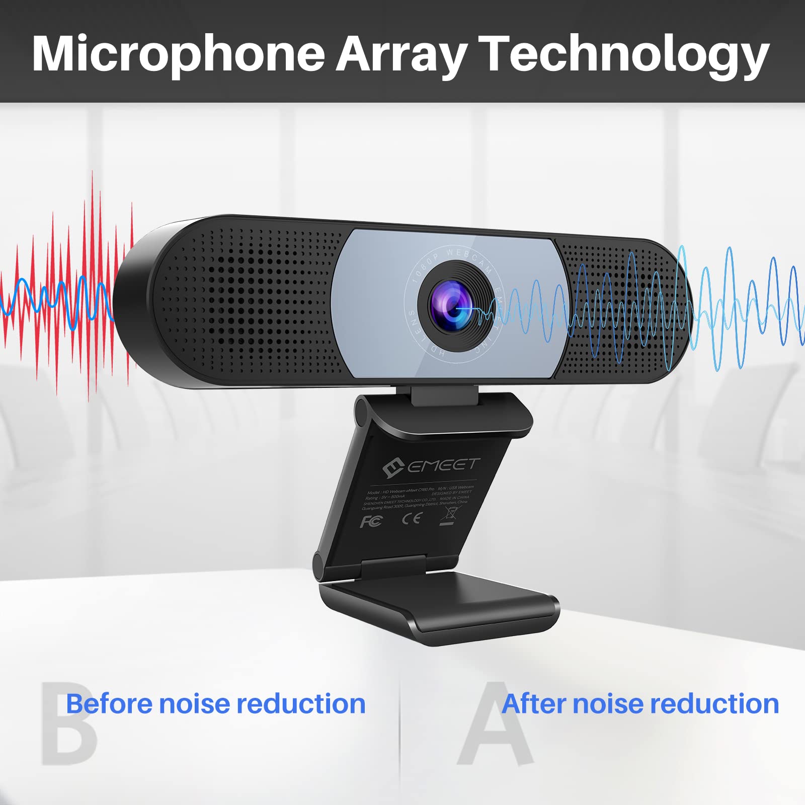 EMEET 3 in 1 Webcam - Streaming Webcam with Microphone, 2 Speakers & 4 Built-in Noise Reduction Microphones, C980 Pro 1080P HD Webcam for Video Conferencing/Gaming, Plug & Play, w/Cover - Gray