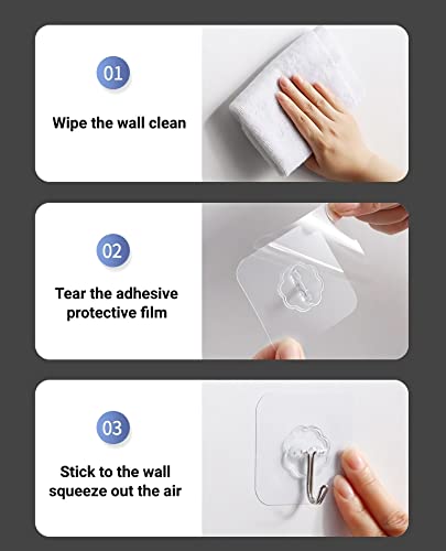 NEMIBAD 20pcs Transparent Wall Hooks 22lbs (Max) Heavy Duty Self Adhesive Hooks, Waterproof Self Adhesive Hooks, Kitchen Bathroom Hooks Wall Hooks Room Door Hooks Command Hooks