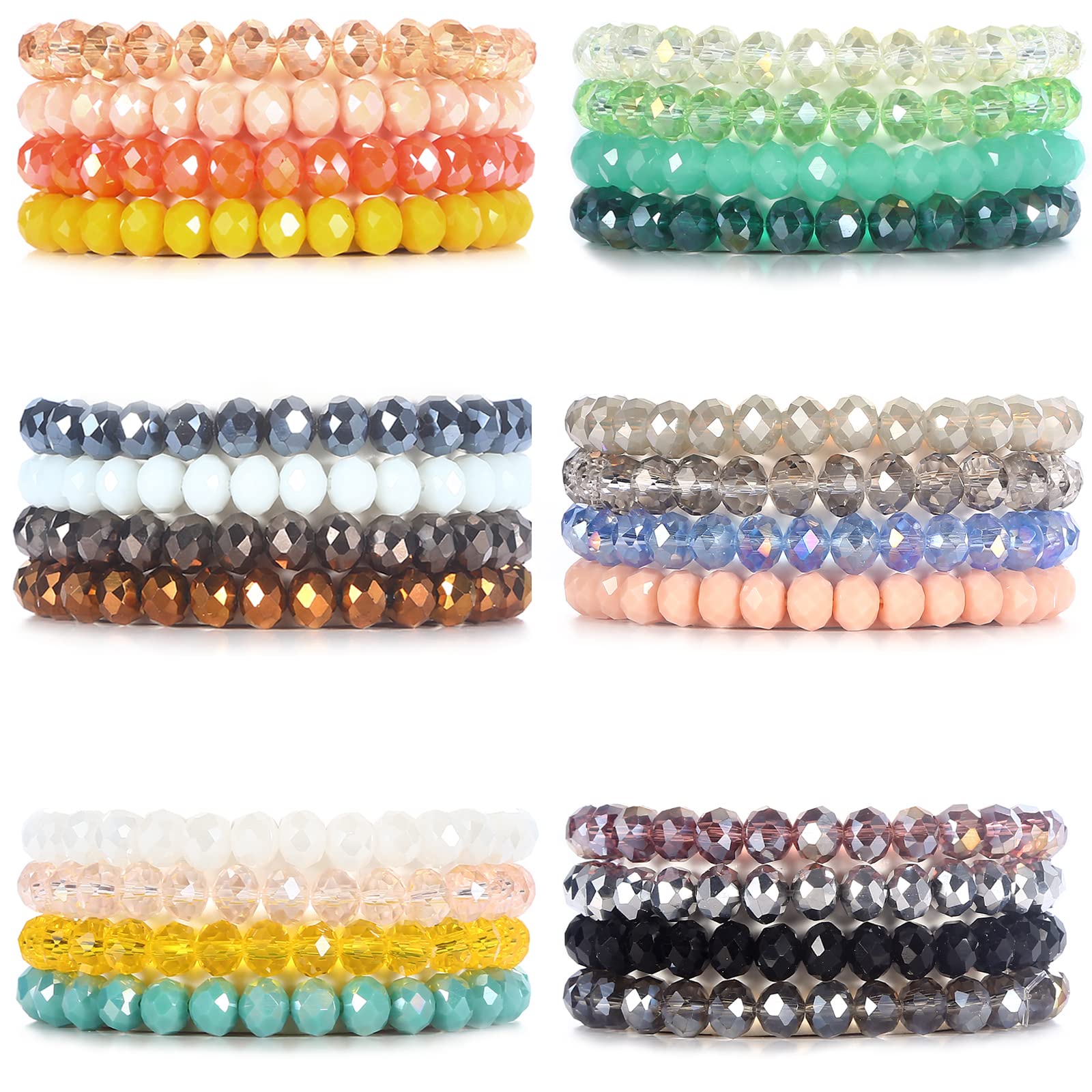 FINZOR 24Pcs Bohemian Multi-Layer Stacking Beaded Bracelet For Women Versatile Stretch Strand Statement Stackable Shiny Bead Bracelets Set