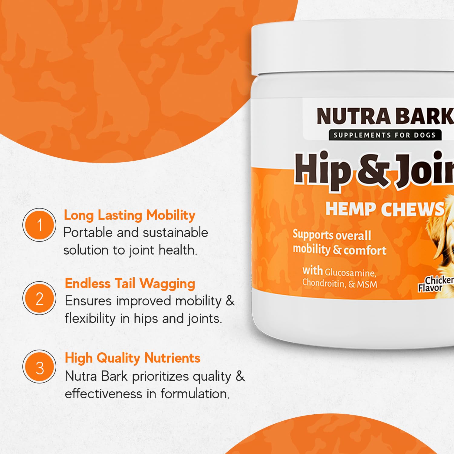 NutraBark Hip & Joint Hemp Chews for Dogs | Glucosamine Chondroitin for Joint Support | MSM | Hemp Seed Meal & Cold Pressed Virgin Hemp Oil | Turmeric | Enhance Mobility, Flexibility & Comfort