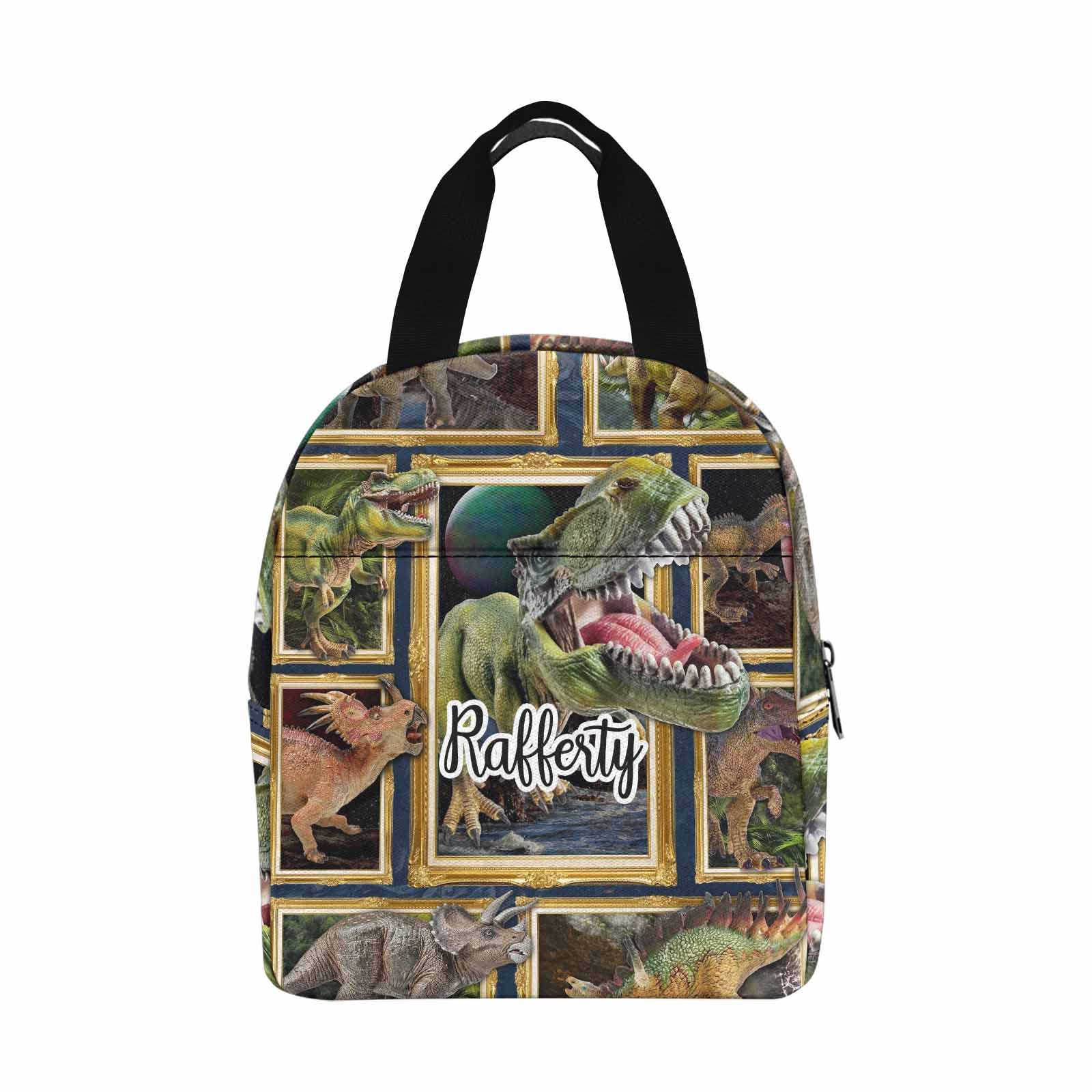 InterestPrint Personalized Dino Lunch Box Bag Custom 3D Print Dinosaur Lunch Tote Bags with Name Customized Lunchbox Bag for Men Women