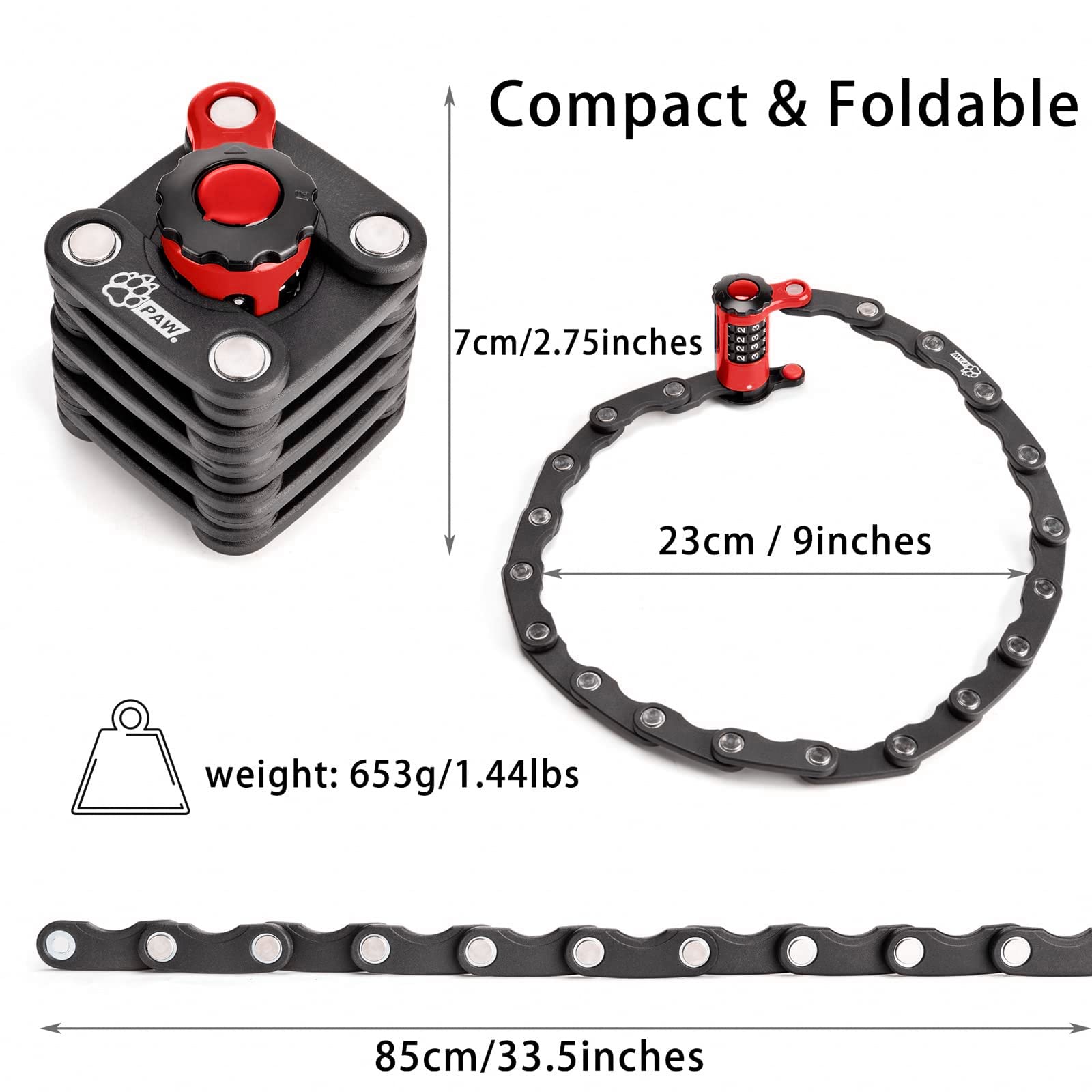 Folding Bike Lock - 4-Digit Anti Theft Strong Security Combination Bicycle Locks, Anti Drill & Pick Cylinder - Foldable Bike Lock with Mounting Bracket (Red)