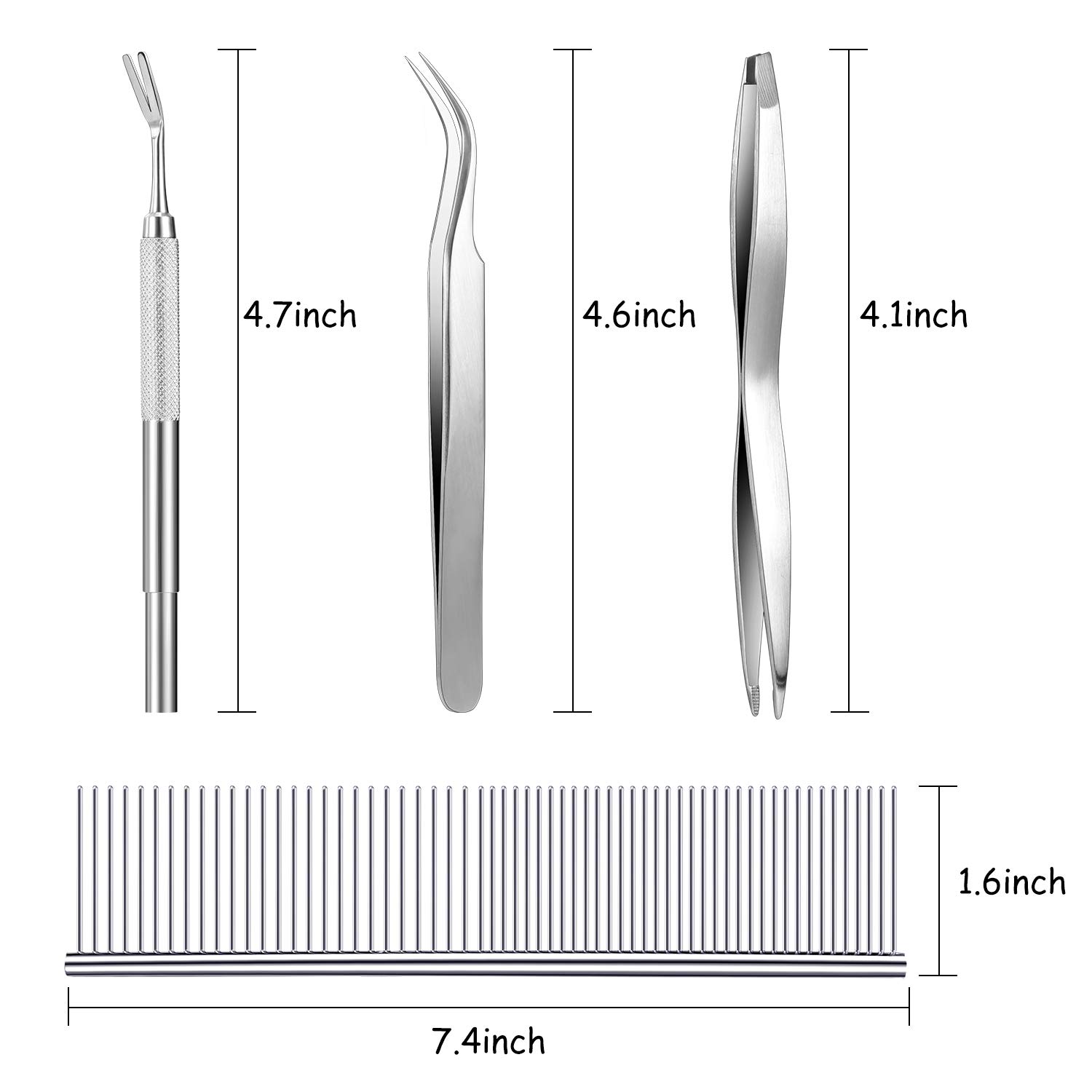 Tick Removal Tool Kit, Include 3 Pieces Plastic Removers, 3 Pieces Stainless Steel Tweezers with Comb for Dog and Cats (Fluorescent Green)