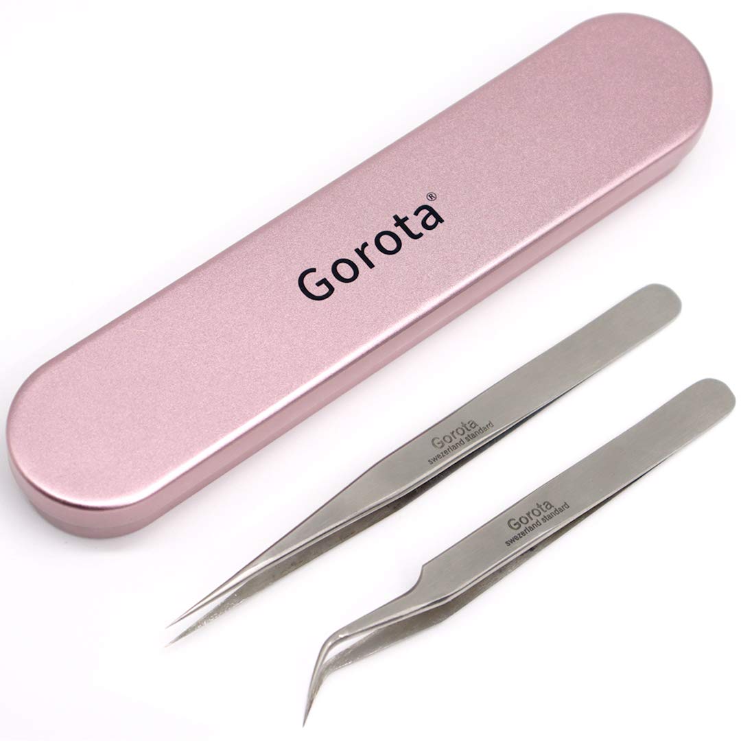 Eyelash Extension Tweezers Stainless Steel Precision Tweezers Combination(2 pcs) Straight and Curved Pointed Tweezers for Eyelash Extension Tools for Eyelash Extension