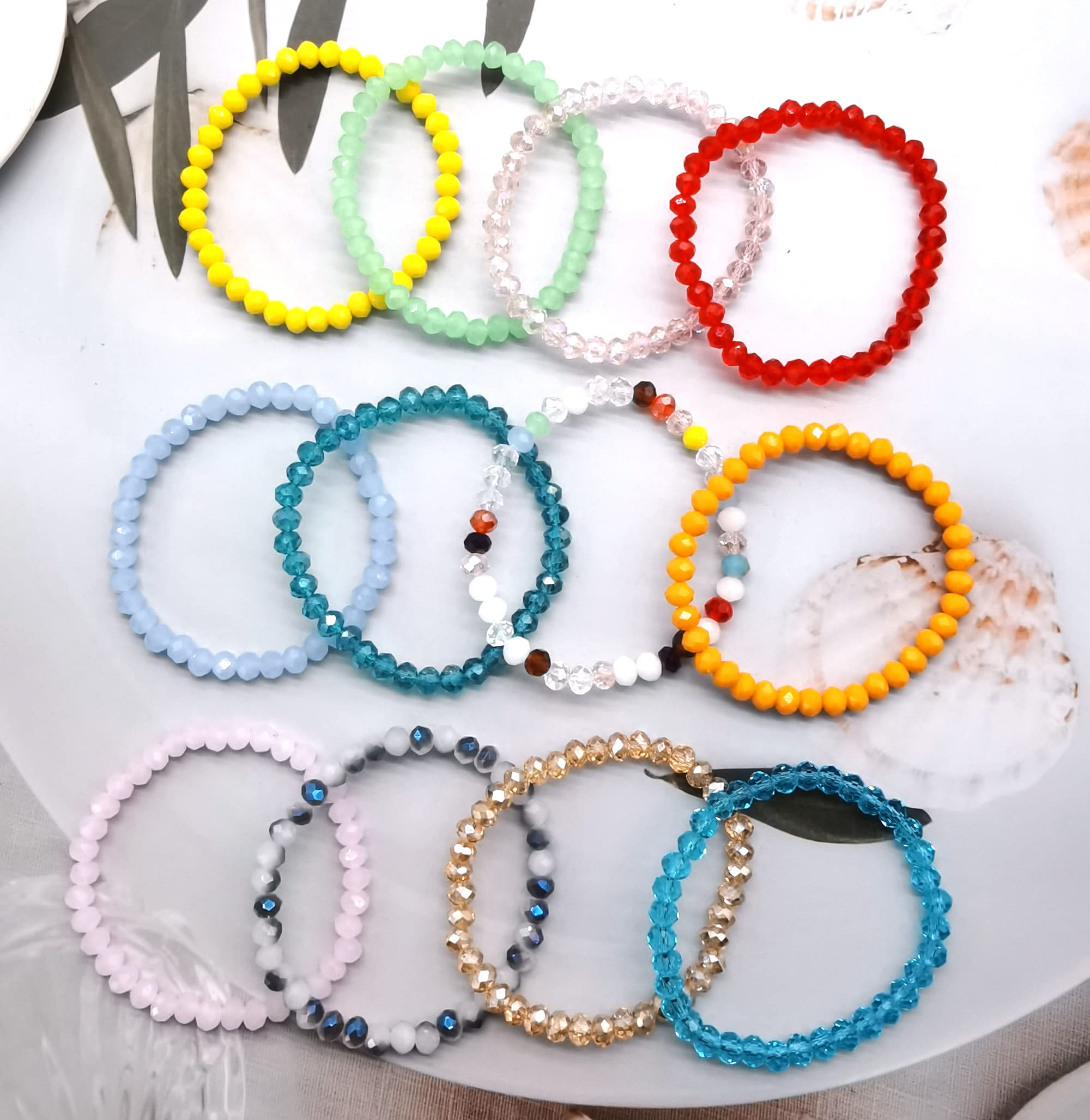 FIRAZIO 18Pcs Bohemian Multi-Layer Crystal Stacking Beaded Bracelet for Women Versatile Faceted Glass Bracelets Stretch Strand Statement Wrap Stackable Shiny Bead Bracelets Set