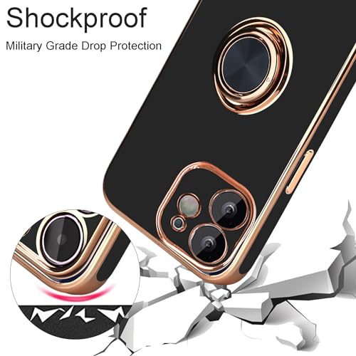 For iPhone 12 Case 3 in 1 With Screen Protector Anti Blue Light And Waterproof Phone Pouch W/ Strap & Lanyard Car Magnetic Kickstand Ring Stand Shockproof Luxury Cute Trendy For Women Men (Black)