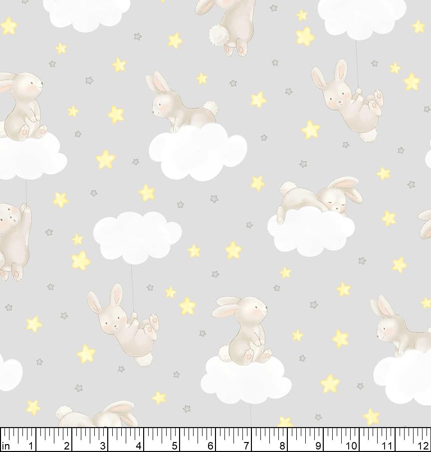 Northcott Snuggle Bunny Bunny Clouds Flannel Gray/Multi, Fabric by The Yard