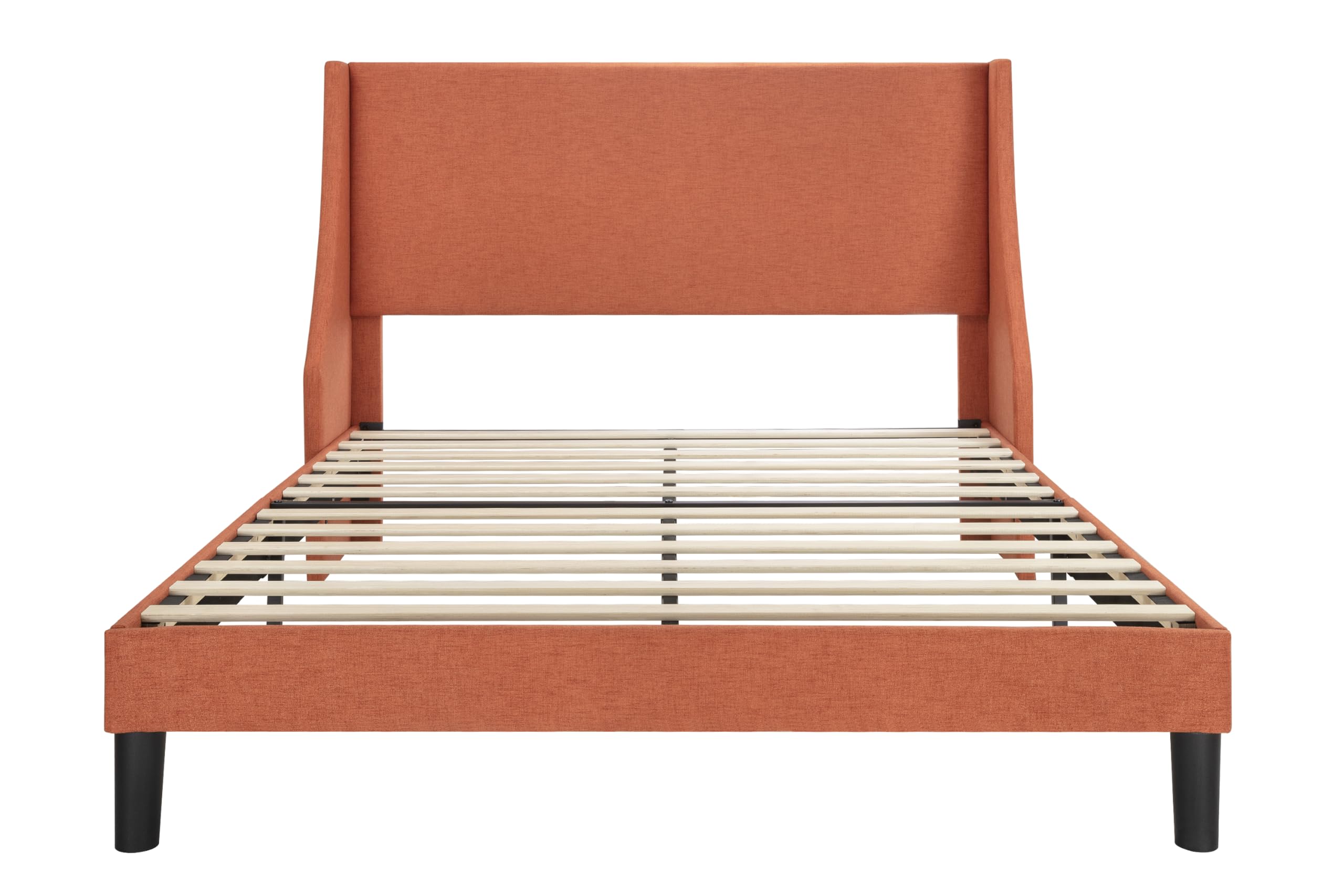 SHA CERLIN Upholstered Bed Frame Queen Size with Streamlined Wingback Headboard, Breathable Linen Fabric, Solid Wooden Slats, Easy Assembly, Orange