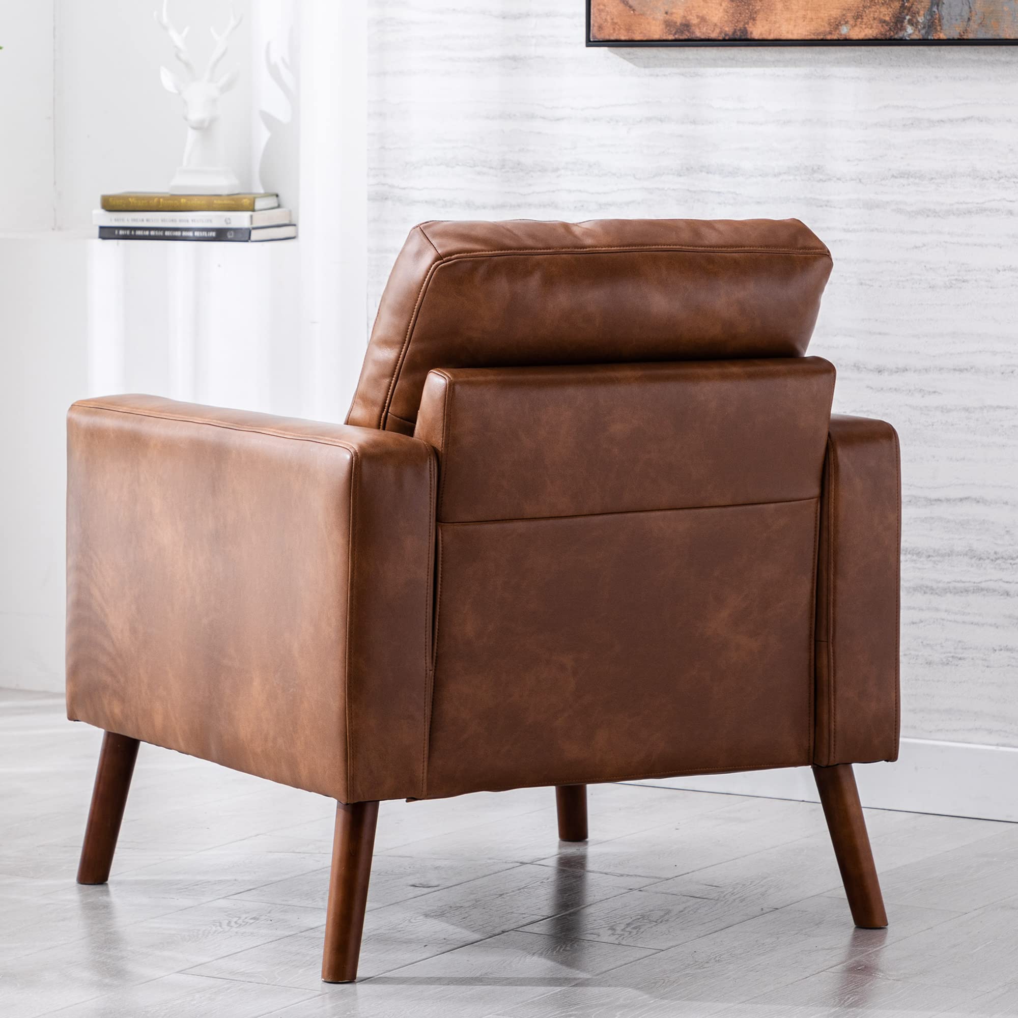 Mid Century Modern 53” Loveseat Sofa, Comfy Upholstered Button Tufted Faux Leather 2 Seater Small Sofa Couch, Lounge Sleeper Sofa Bed Love Seats for Small Spaces Living Room Apartment Bedroom, Brown