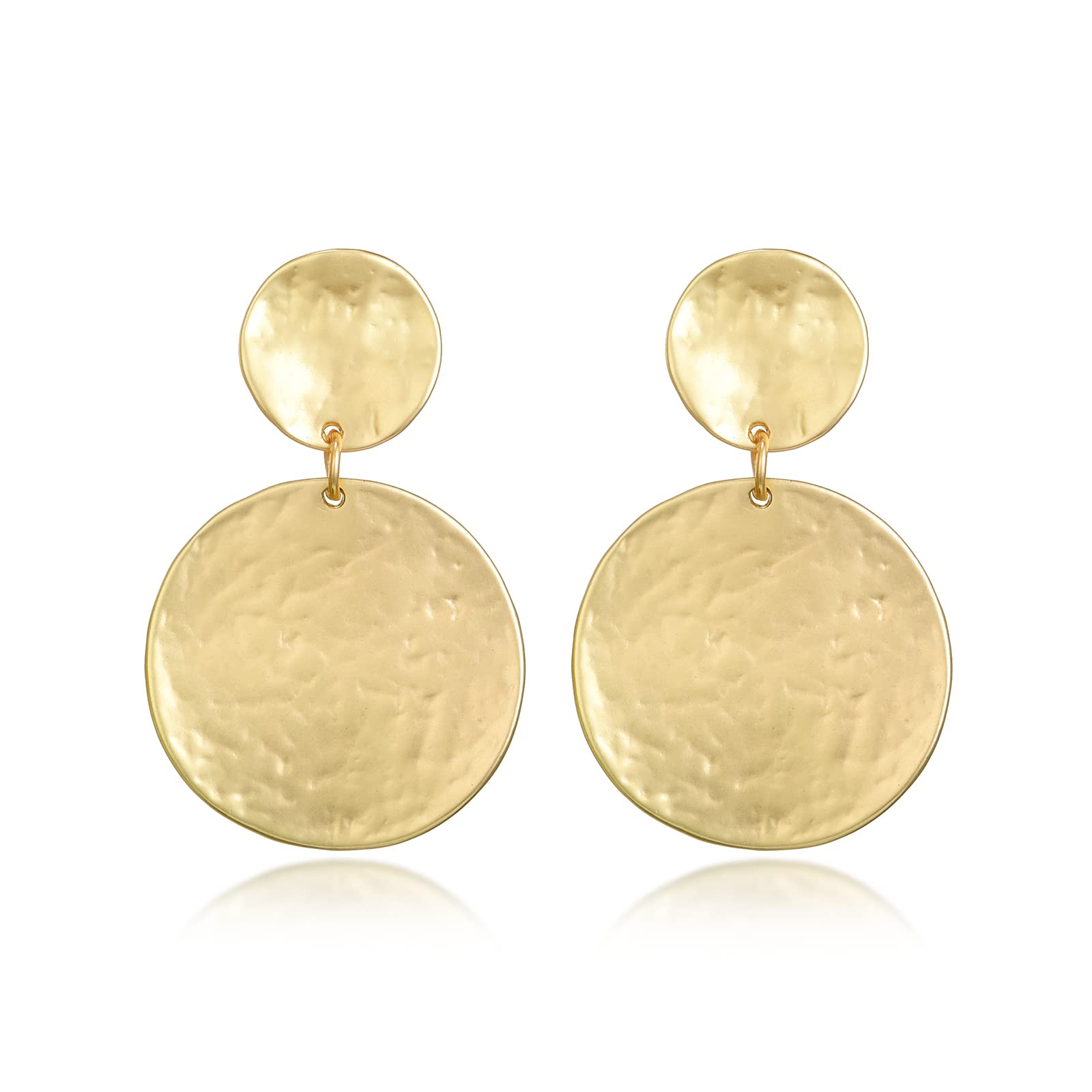 Gold Round Hammered Disc Clip on Earrings for Women Small Disc Drop Clip Earring for Non Pierced Earrings