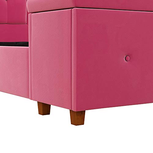 DHP Davina Upholstered Bed with Storage Chest for Kids, Twin Size, Pink Velvet