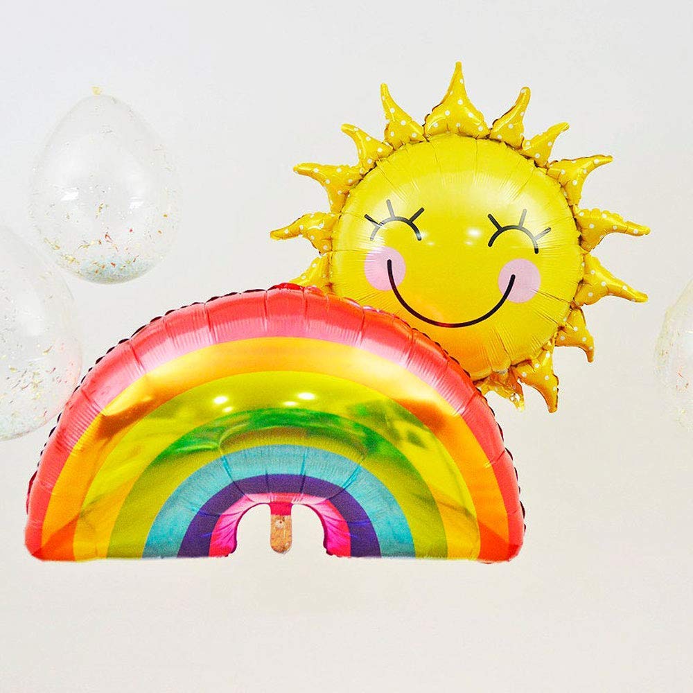 HAIOPS Sun Flower Foil Balloons Smiley Sunshine Sun Aluminum Balloon Birthday Wedding Decoration 26 Inch, 5 Pcs