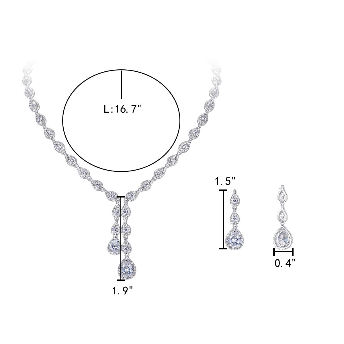 EleQueen Women's Cubic Zirconia Marquise-Shape Teardrop Wedding Bridal Necklace Earrings Jewerly Sets