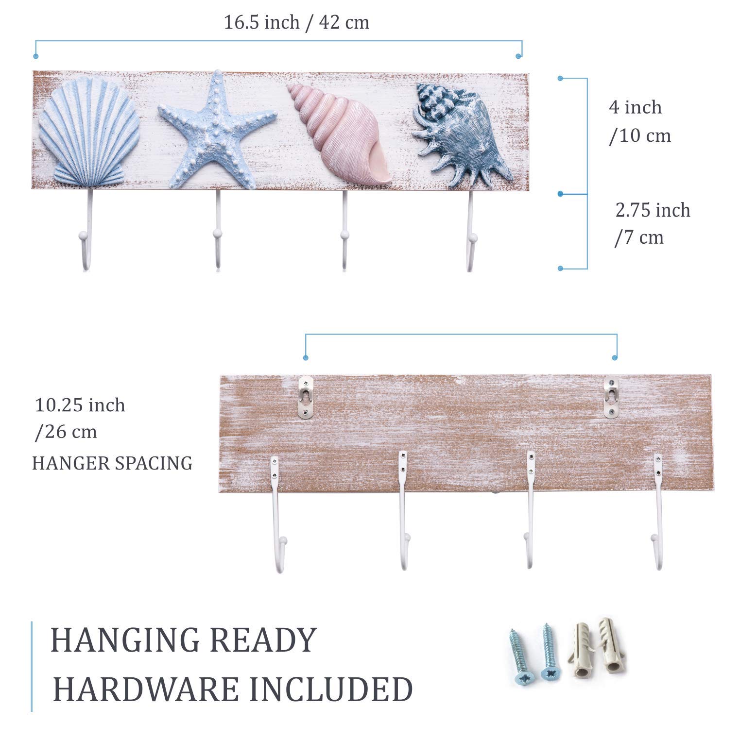 TideAndTales Beach Bathroom Decor 3D Seashell Wall Hooks Towel Rack for Coastal Bathroom, Bedroom or Kitchen - Shells and Starfish Beach Decorations for Home - Ocean Theme Beach House Decor