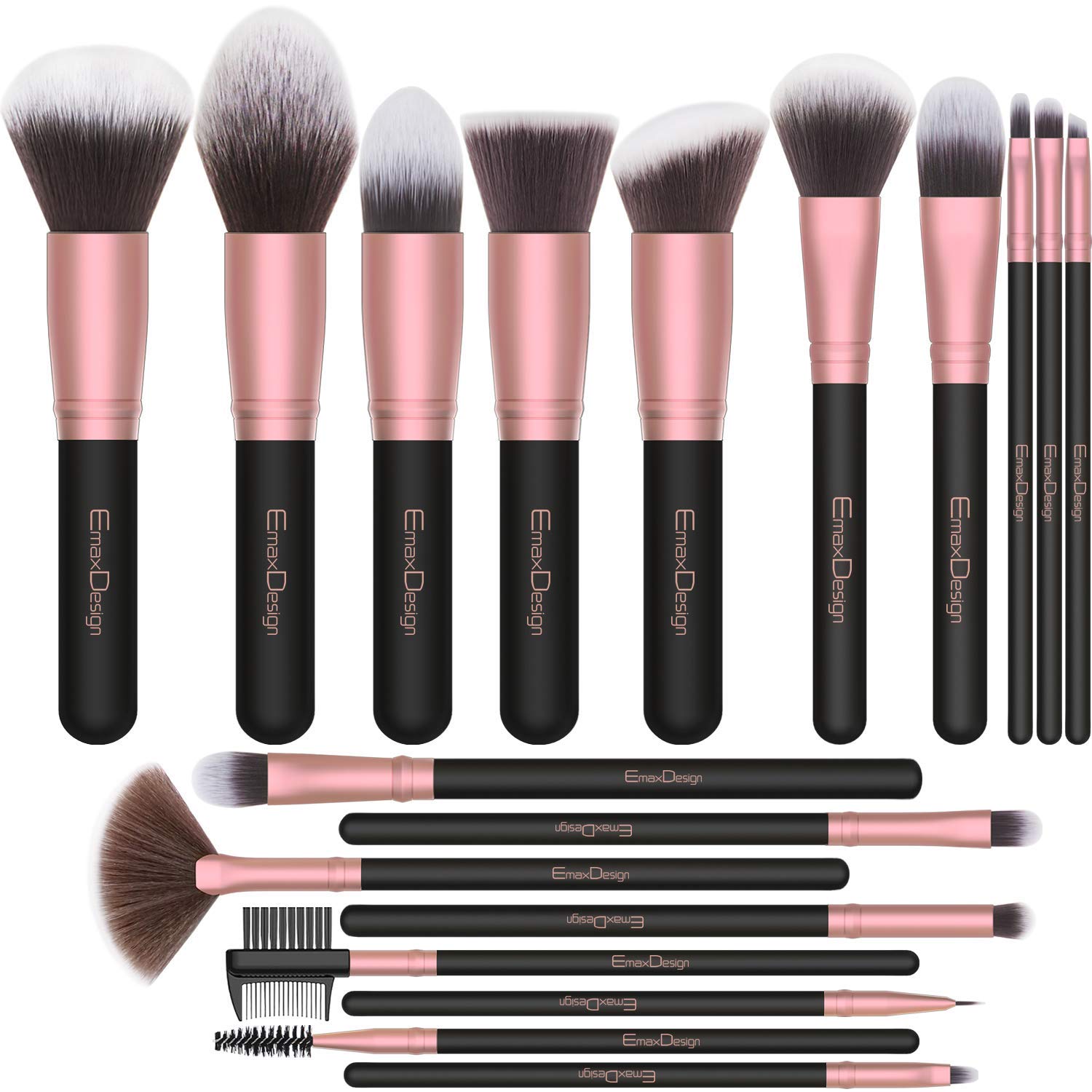 EmaxDesign Makeup Brushes,18 Pcs Professional Makeup Brush Set Premium Synthetic Brush Foundation Blush Concealer Blending Powder Liquid Cream Face Eyeshadow Brushes Kit (Rose Golden)
