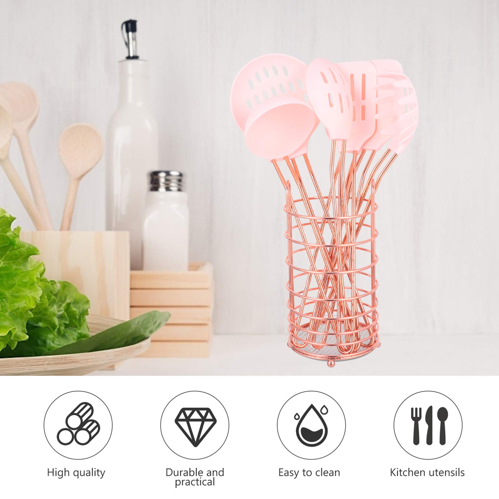 Hemoton Kitchen utensil crock Utensil Bucket Stainless Steel Utensil Cutlery Holder Utensil Storage Organizer Kitchen Countertop for Dinner spatula holder Table cooking utensil holder