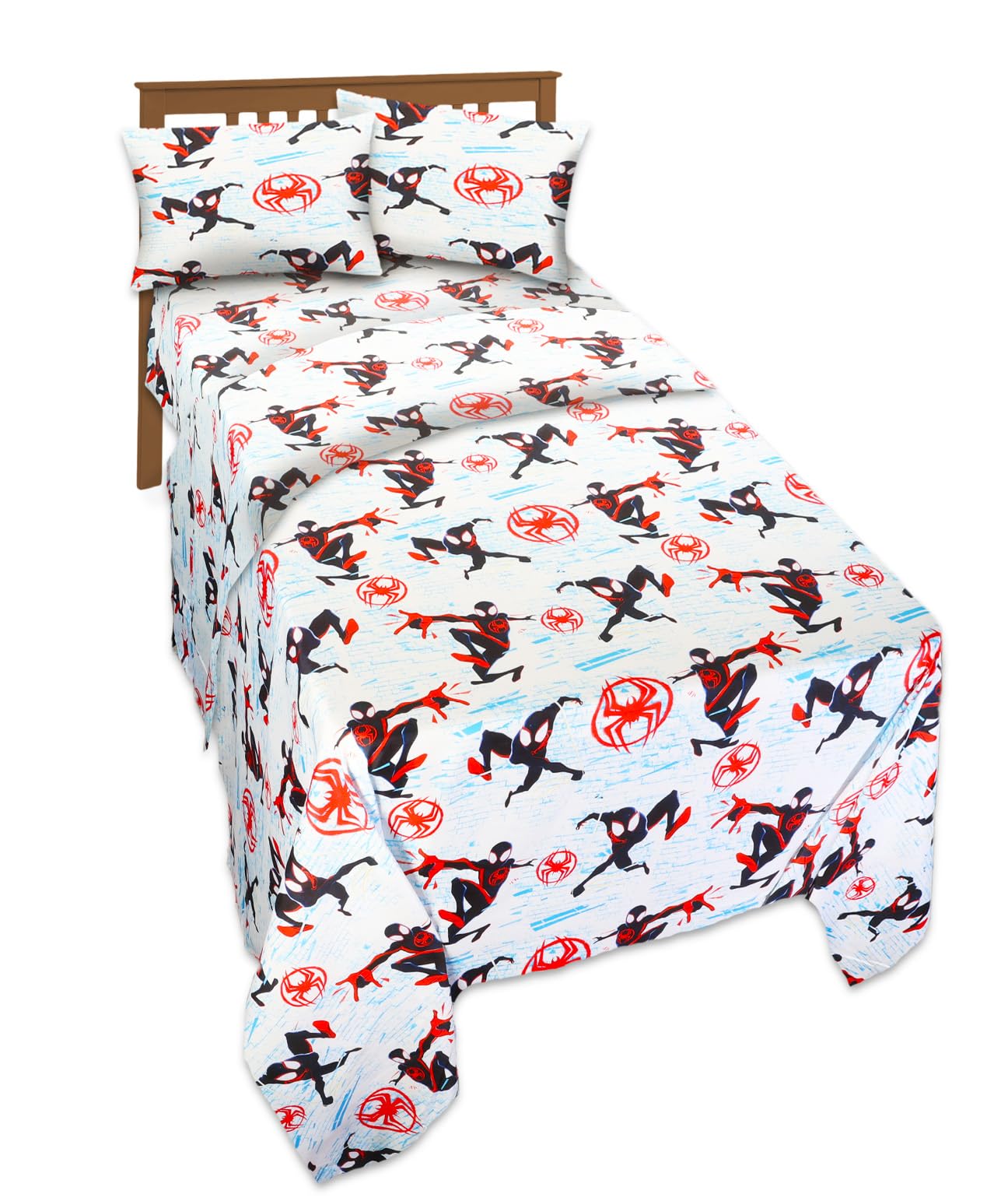 Miles Morales Bedding Set for Toddlers - Miles Morales Bedroom Decor Bundle Includes Miles Morales Sheets with Flat Sheet, Fitted Sheet, and Pillowcase for Twin Bed | Spiderman Twin Bedding Set