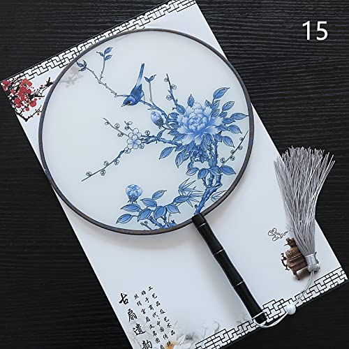 Folding Fan Chinese Style Round Fan with Wooden Handle Portable Printed Vintage Fan Dance Wedding Favors Fan (9)