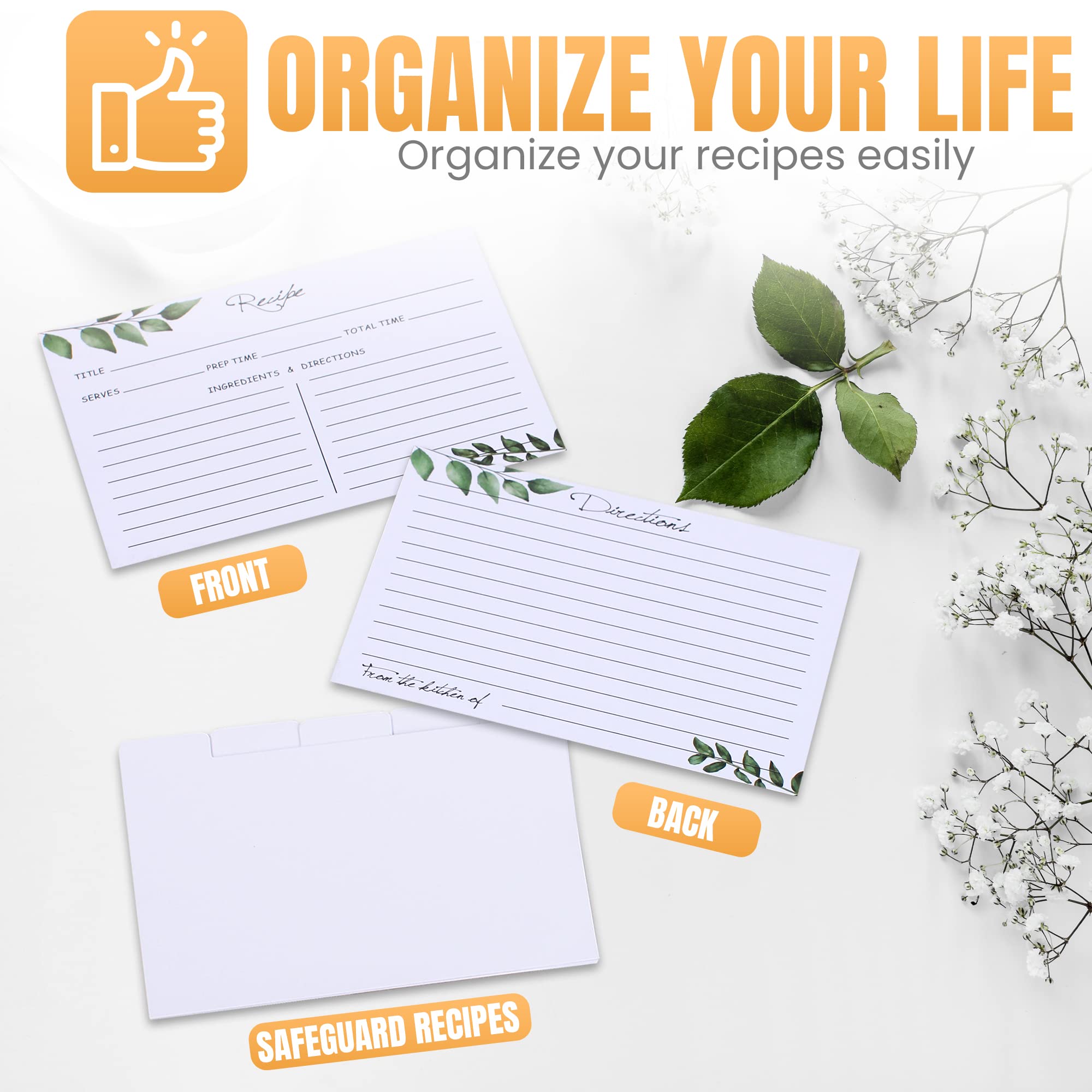 Jovai Brands Recipe Box - Metal Organization Tin Includes Blank Cards & Interior Dividers - Classic Neutral Style White Metallic Decorative Holder - Thick Card Stock - Perfect Organizer Gift Set