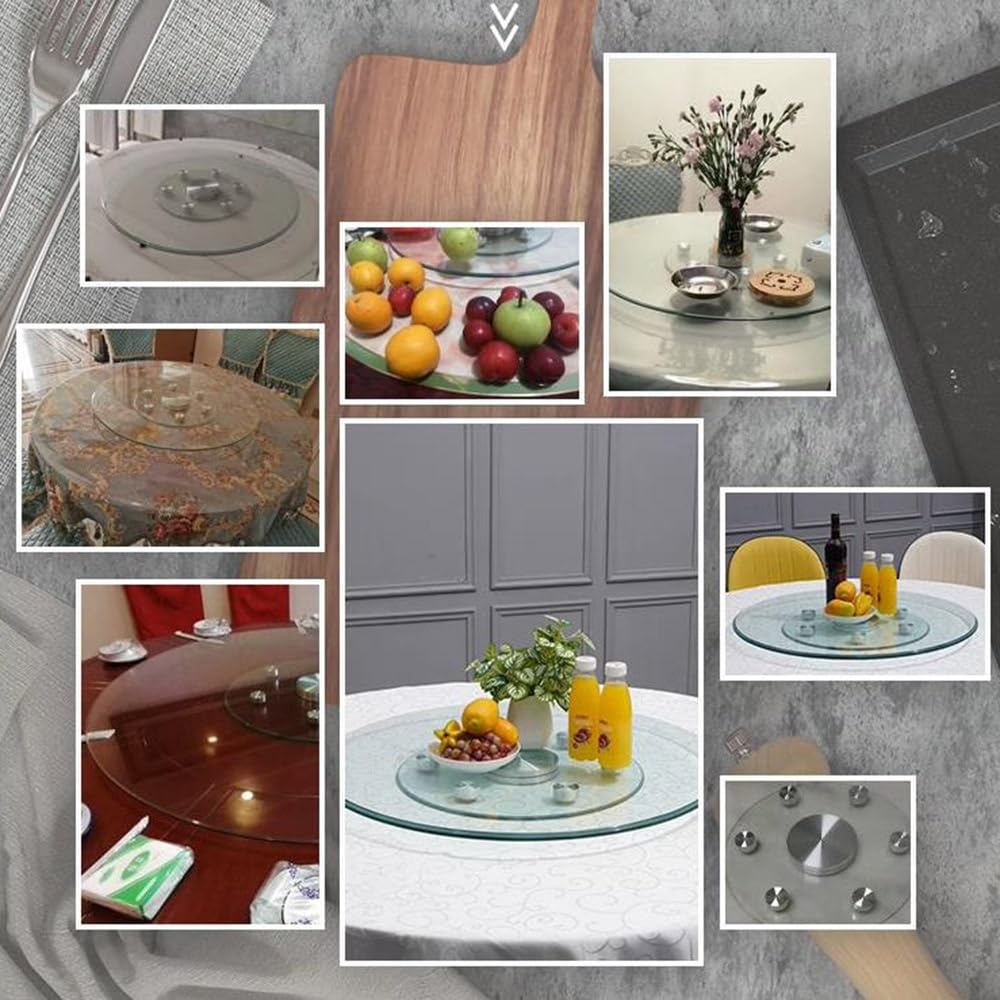 DOUKI 24" Turntable Rotating Serving Tray Glass Lazy Susan For Dining Table Large Round Tabletop Rotating Tray Round Glass Dining Table Top (Size : 24inch(60cm))