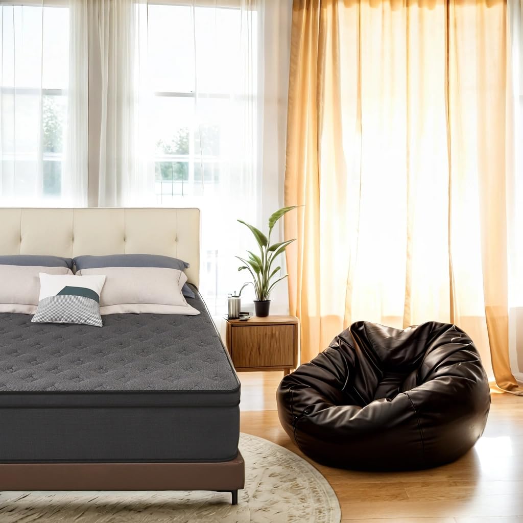 MRH Mattress, 12 Inch Euro Top Mattress in a Box,Memory Foam Hybrid Mattresswith Individually Pocket Springs,Med,Pure Black (Pure Black, Twin), PM2404