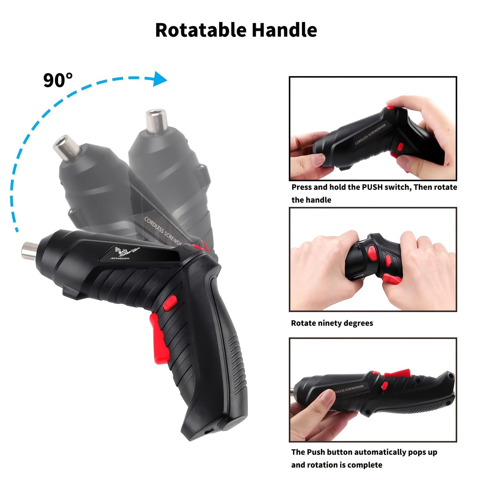 JENABOM 8 in 1 Electric Screwdriver, 3.6V Cordless Drill Screwdriver Rechargeable, 3.5N·m Max Torque Electric Screw Gun with 6 Accessory Kit, Micro USB, Front LED Light, Easy for Small Home Projects