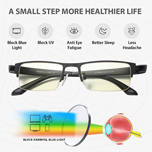 DUCO Blue Light Glasses For Men Blue Ray Blocking Glasses Gamer Computer Gaming Glasses Retro Square Rimless Frame Amber Tinted Eyeglasses Lightweight GX090