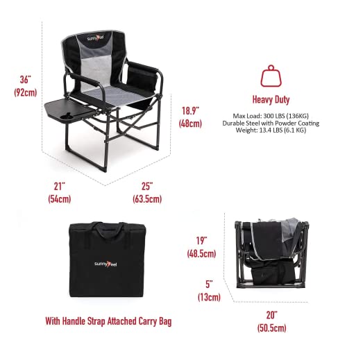 SUNNYFEEL Oversized Camping Directors Chair 2 Pack, Portable Folding Lawn Chairs for Adults Heavy Duty with Side Table,Pocket for Beach, Fishing,Picnic,Concert Outdoor, Foldable Camp Chairs