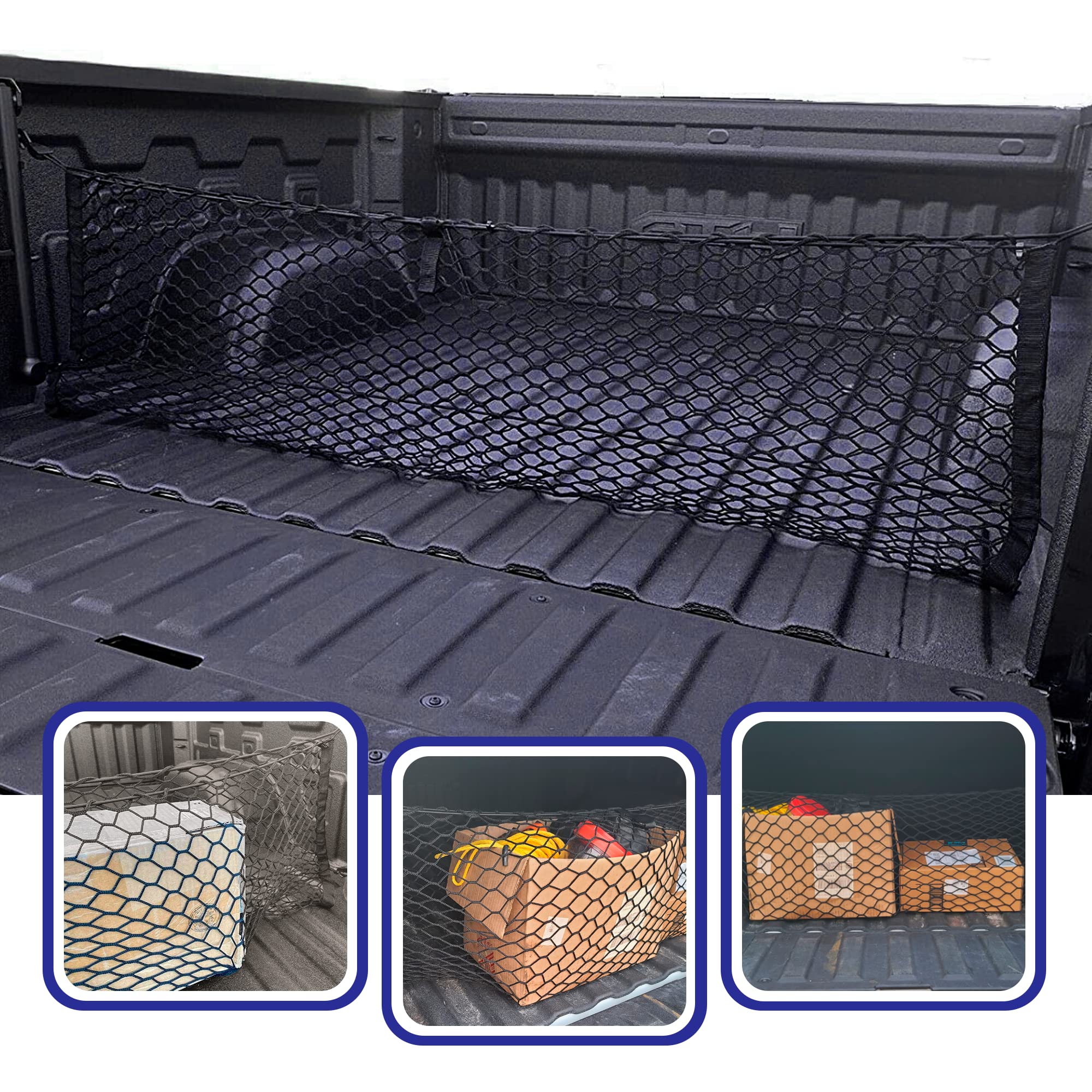 Envelope Style Trunk Mesh Cargo Net for GMC Sierra 2013-2024, Automotive Exterior Accessories - Premium Car Trunk Storage Organizers, Cargo Bed Net for Pickup Truck, Smart Vehicle Storage Organizer