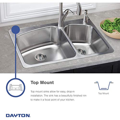 Elkay Dayton D115152 Single Bowl Top Mount Stainless Steel Bar Sink, 15 x 15 with 2" Drain Hole