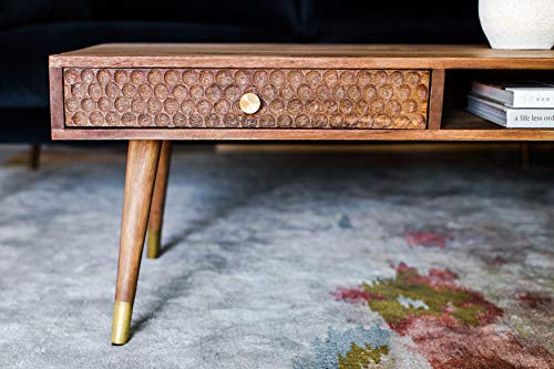 Edloe Finch Solid Wood Coffee Table Beehive Honeycomb Design Drawer Gold Tips Honey