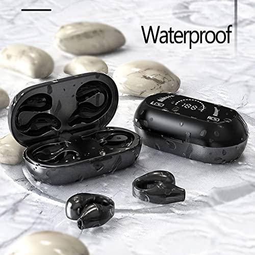 Peticehi Wireless Ear Clip Bone Conduction Headphones with Digital Display, Open Ear Headphones Wireless Bluetooth for Running Sports (Black)