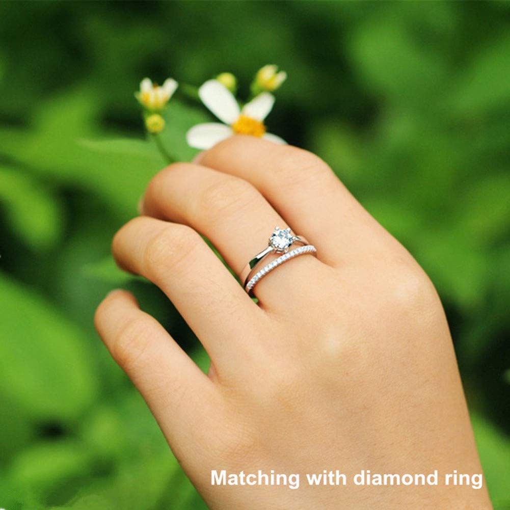 DYUNQ Wedding Band Half Eternity Ring Stackable sterling silver Cubic Zirconia White Gold Engagement Ring, Size 4 to 10, 1.2mm, Valentine's Day Gift