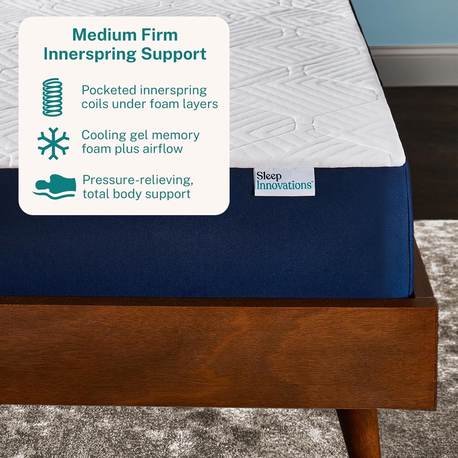 Sleep Innovations Marley Hybrid 10 Inch Cooling Gel Memory Foam and Innerspring Coil Mattress, Twin Size, Bed in a Box, Medium Firm Advanced Support