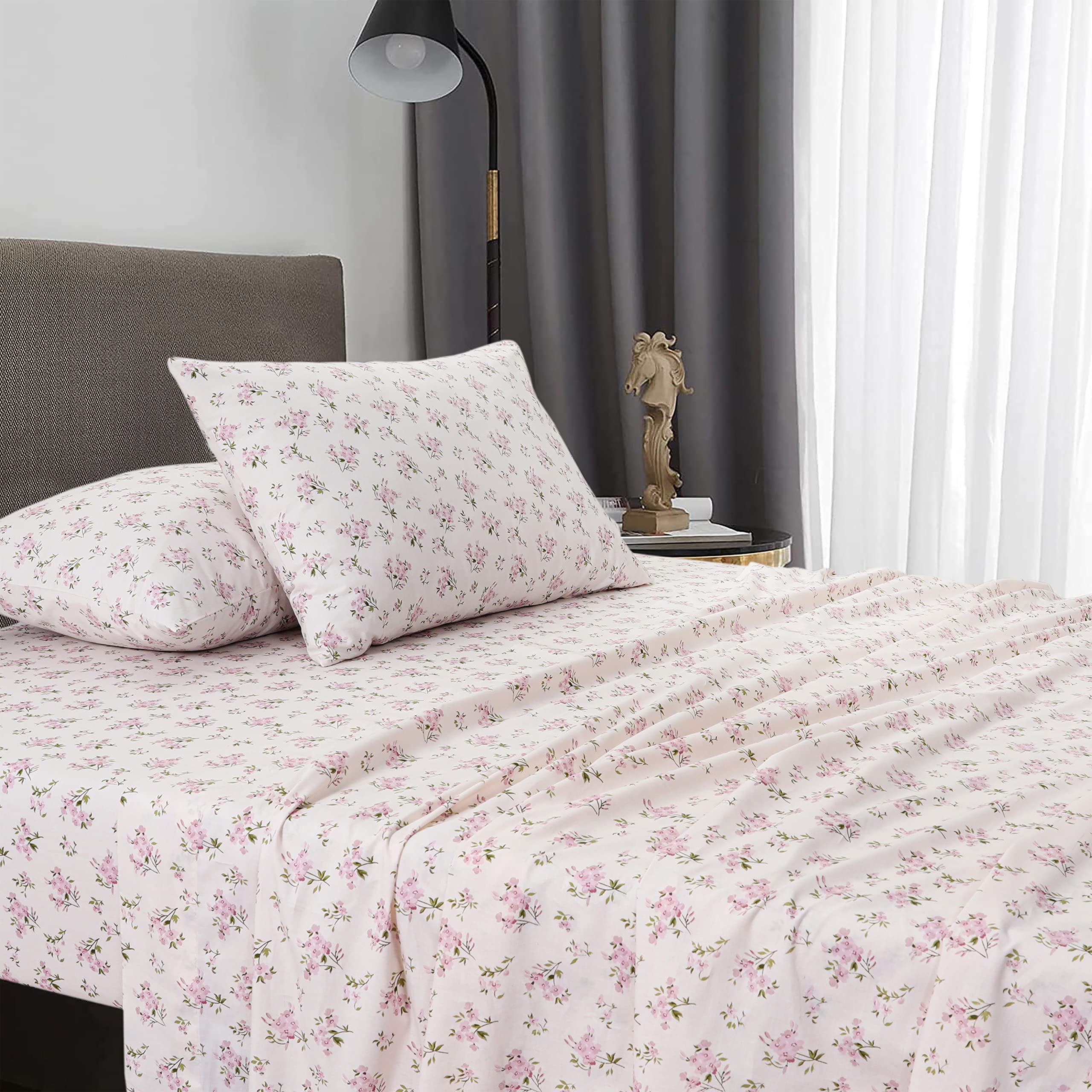 EnvioHome Full Size Bed Sheets Set 4 Piece - Soft 100% Cotton Sheets Double, Fade Resistant, Breathable & Cooling Full Sheet Set, Deep Pocket Snug Fit Elastic Double Bed Sheets - Sweet Ditsy Floral