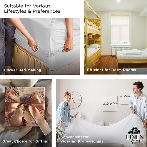 Linen Home 100% Cotton Percale Fitted Sheet Set King Size, White, Deep Pocket, 3 Piece - 1 Deep Pocket Fitted Sheet and 2 Pillowcases, Crisp Cool and Strong Bed Linen