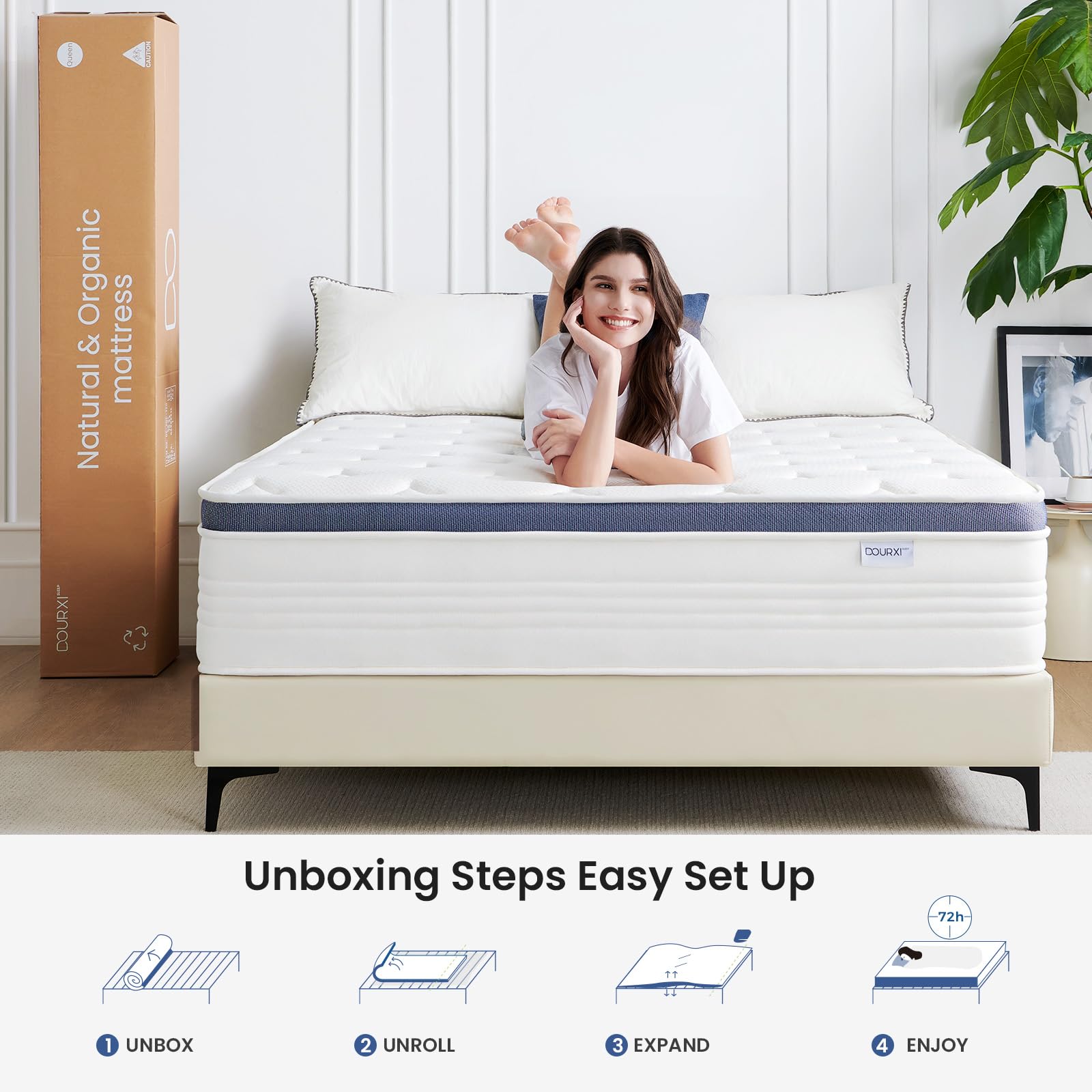 Dourxi King Mattress, 12 Inch Hybrid King Size Gel Memory Foam Mattress in a Box, Individually Pocket Spring for Pressure-Relief and Supportive, Non-Fiberglass Mattressess - Medium
