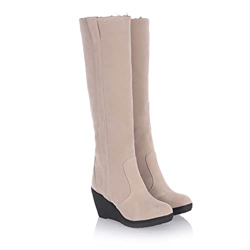 FASDNENDYS Boots for Women Low Heel Warm Wedges Boots for Women Long Boots Boots Shoes Booties Leopard Print Snow Boots Beige