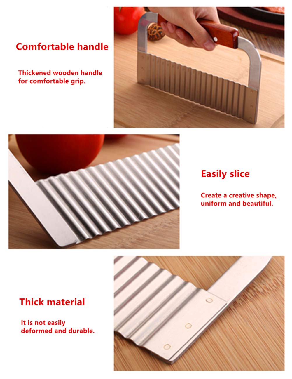 HTBMALL Crinkle Potato Cutter, Wavy Chopper Knife, Upgraded Stainless Steel Blade, Safe Kitchen Tools Wavy Slicer for Fruit, Vegetable, Carrot, Potato
