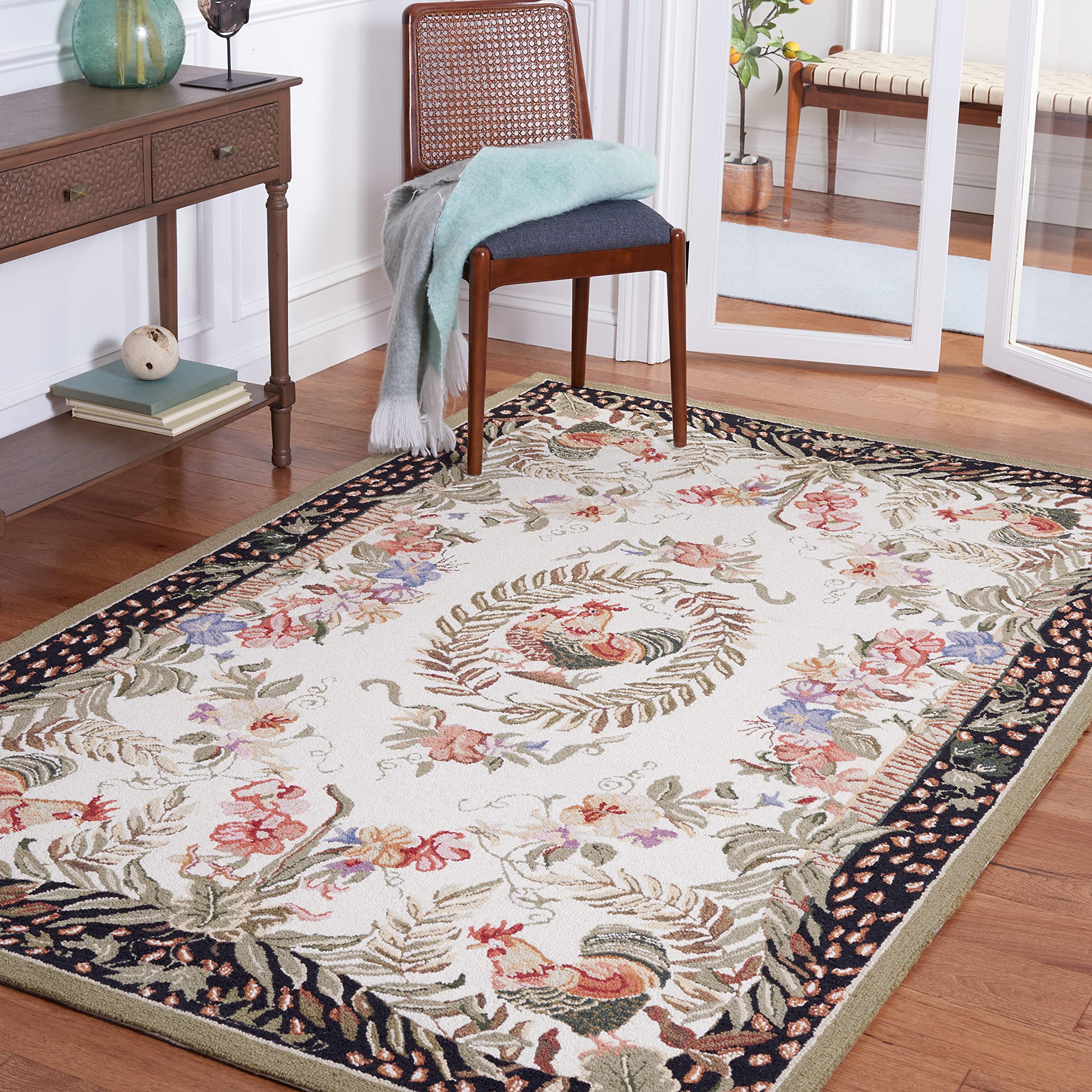 SAFAVIEH Chelsea Collection Accent Rug - 3'9" x 5'9", Creme & Black, Hand-Hooked French Country Wool, Ideal for High Traffic Areas in Entryway, Living Room, Bedroom (HK92A)